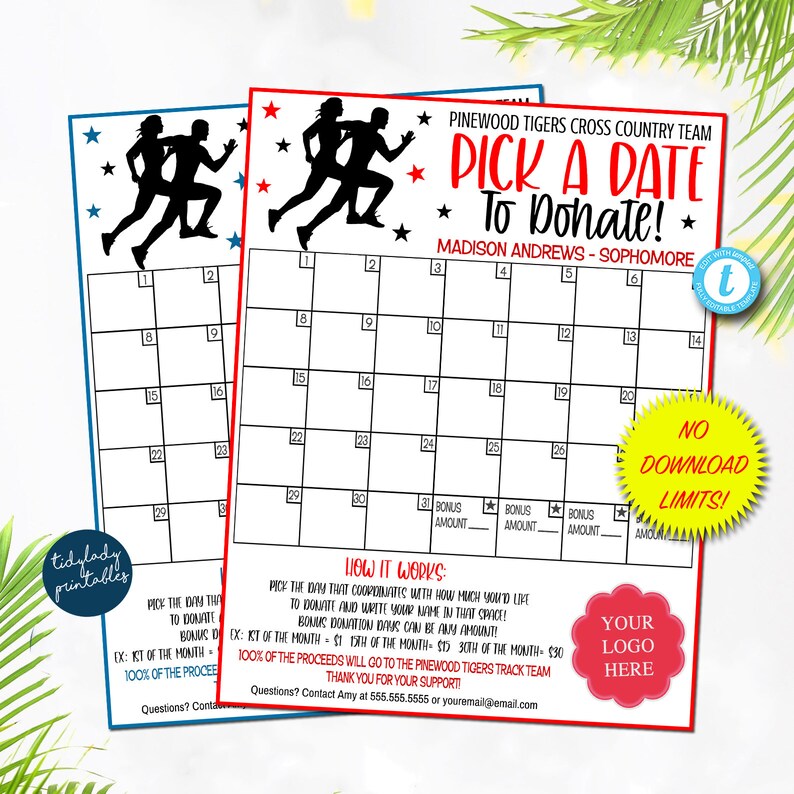 EDITABLE Cross Country Pick a Date to Donate Printable Track - Etsy