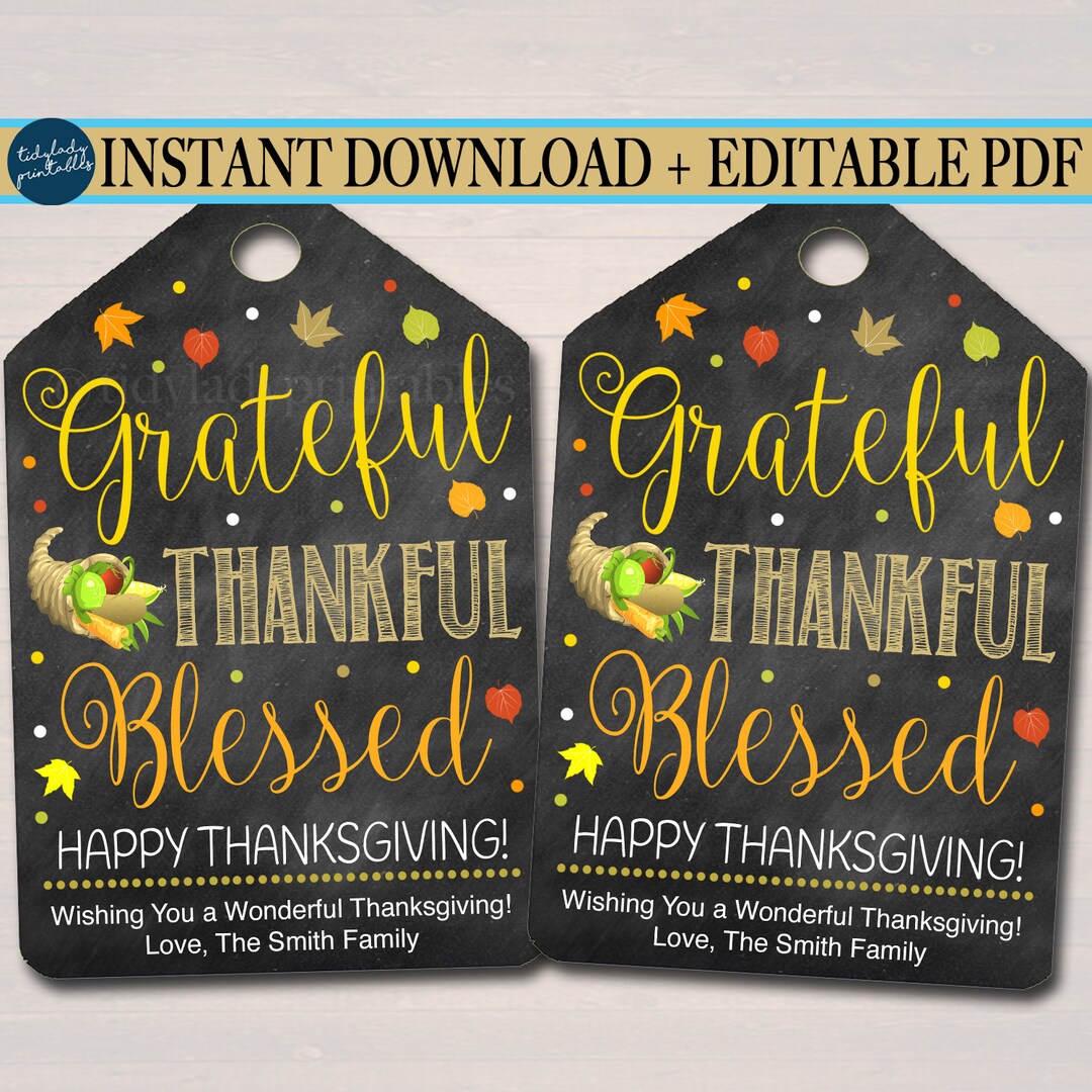 Thanksgiving Gift Tags, Grateful Thankful Blessed, Holiday Fall Staff ...