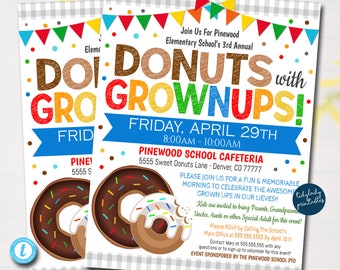 Donuts With Grownups Flyer, School PTO PTA, Father Mother Parent ...