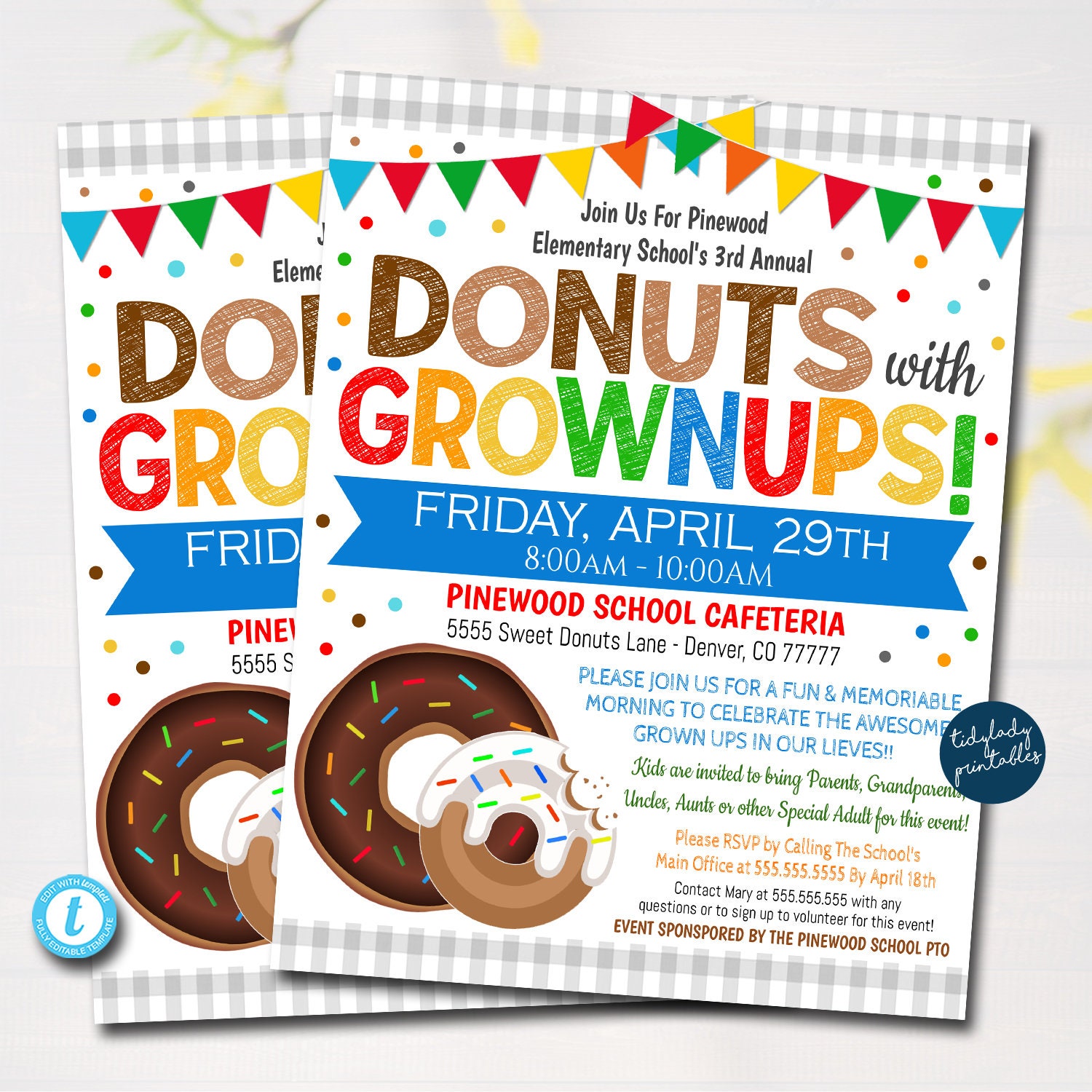 Donuts With Grownups Flyer: School Event Invitation (digital Download ...