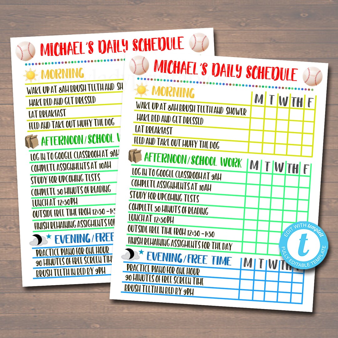 Printable Daily Schedule, Home School Subject Checklist, Homework ...