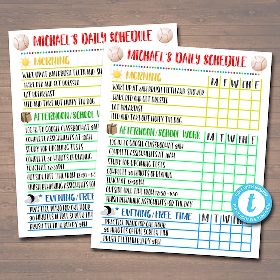 Printable Daily Schedule, Home School Subject Checklist, Homework ...