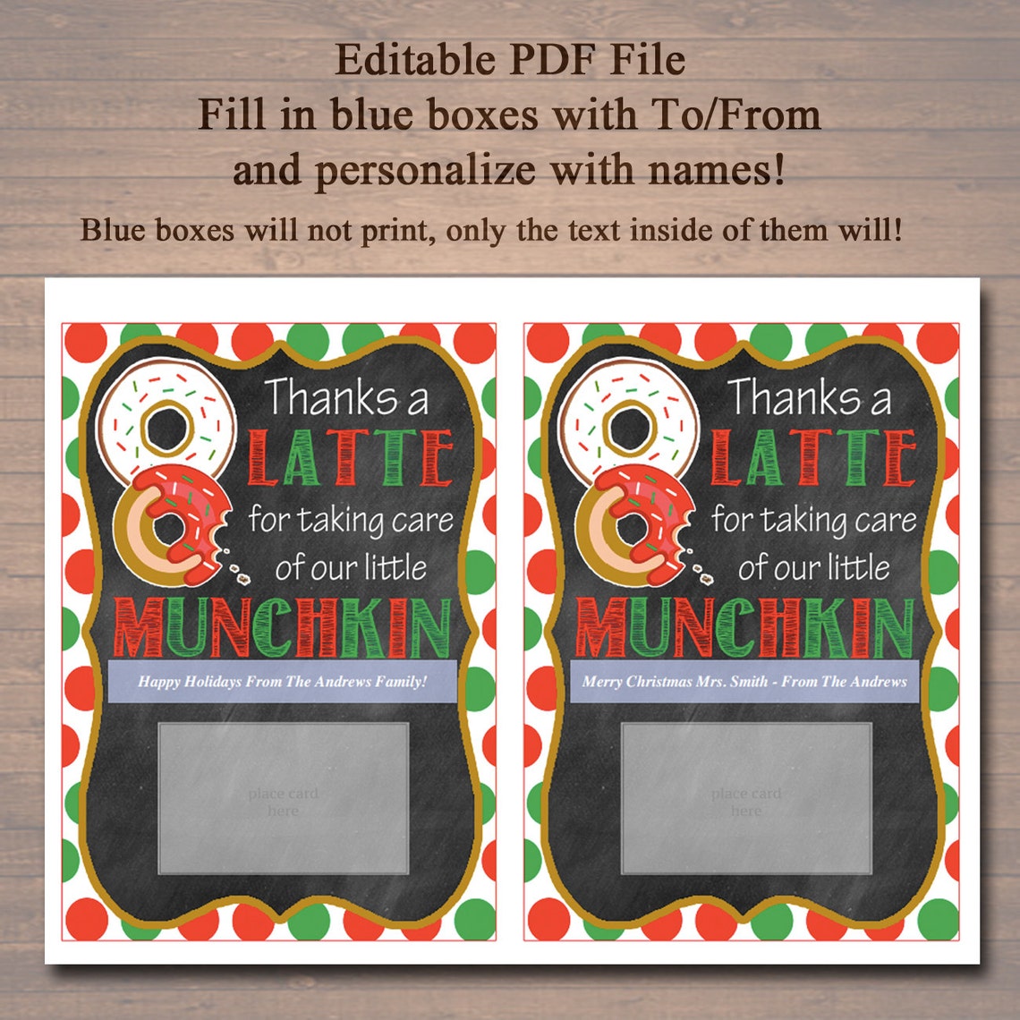 EDITABLE Christmas Thanks a Latte Coffee Donut Gift Card Holder ...