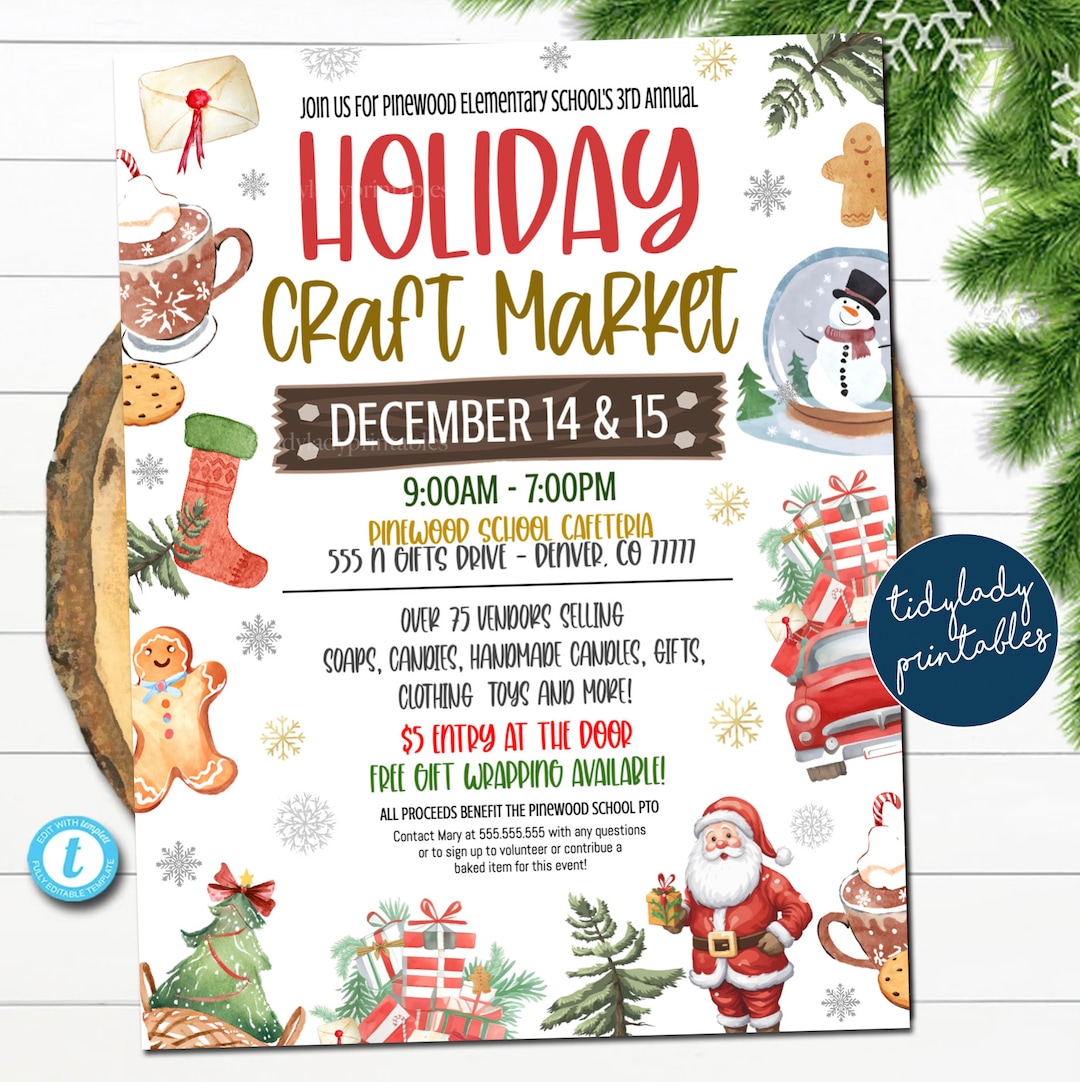 Editable Holiday Market Flyer, Christmas Craft Show, Bake Sale Flyer ...
