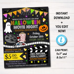 EDITABLE Halloween Movie Night Flyer, Printable PTA PTO Flyer Fall ...