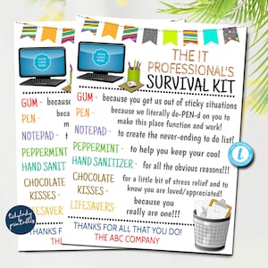 IT Professional Survival Kit Gift Tags: Editable Template (digital ...