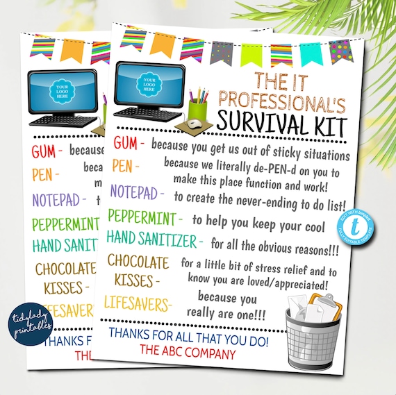 IT Professional Survival Kit Gift Tags, Technology Professional's Day ...
