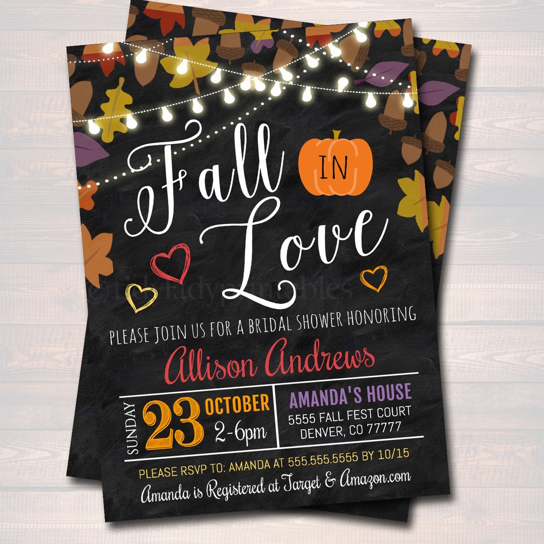 Fall in Love Bridal Shower Invitation: Pumpkins & Leaves (digital ...