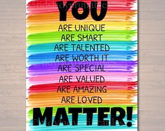 You Matter Printable: Rainbow Watercolor Classroom Poster (digital ...