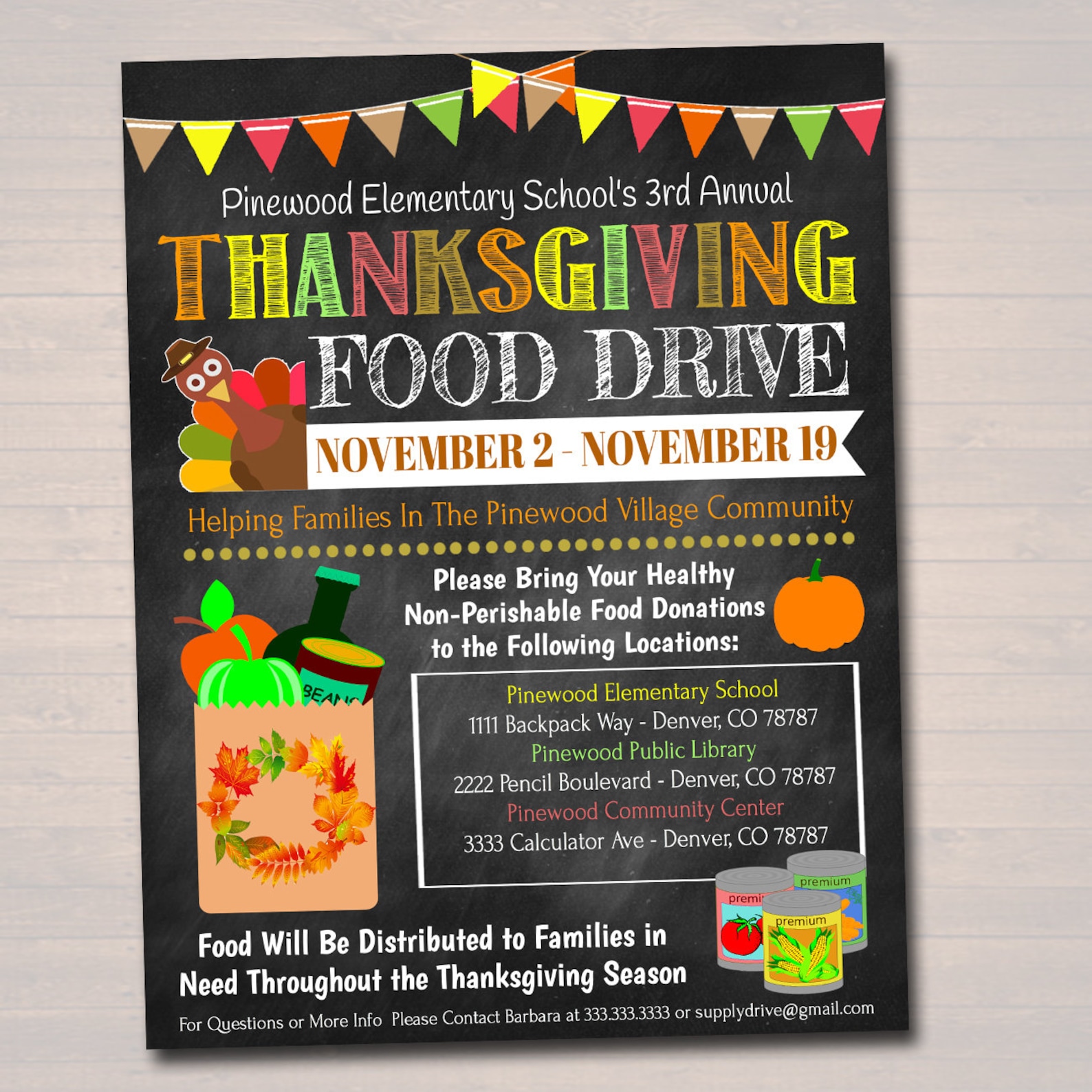 EDITABLE Fall Food Drive Flyer Printable PTA PTO Flyer | Etsy