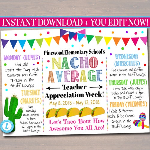 EDITABLE Teacher Appreciation Week Itinerary Printable - Etsy