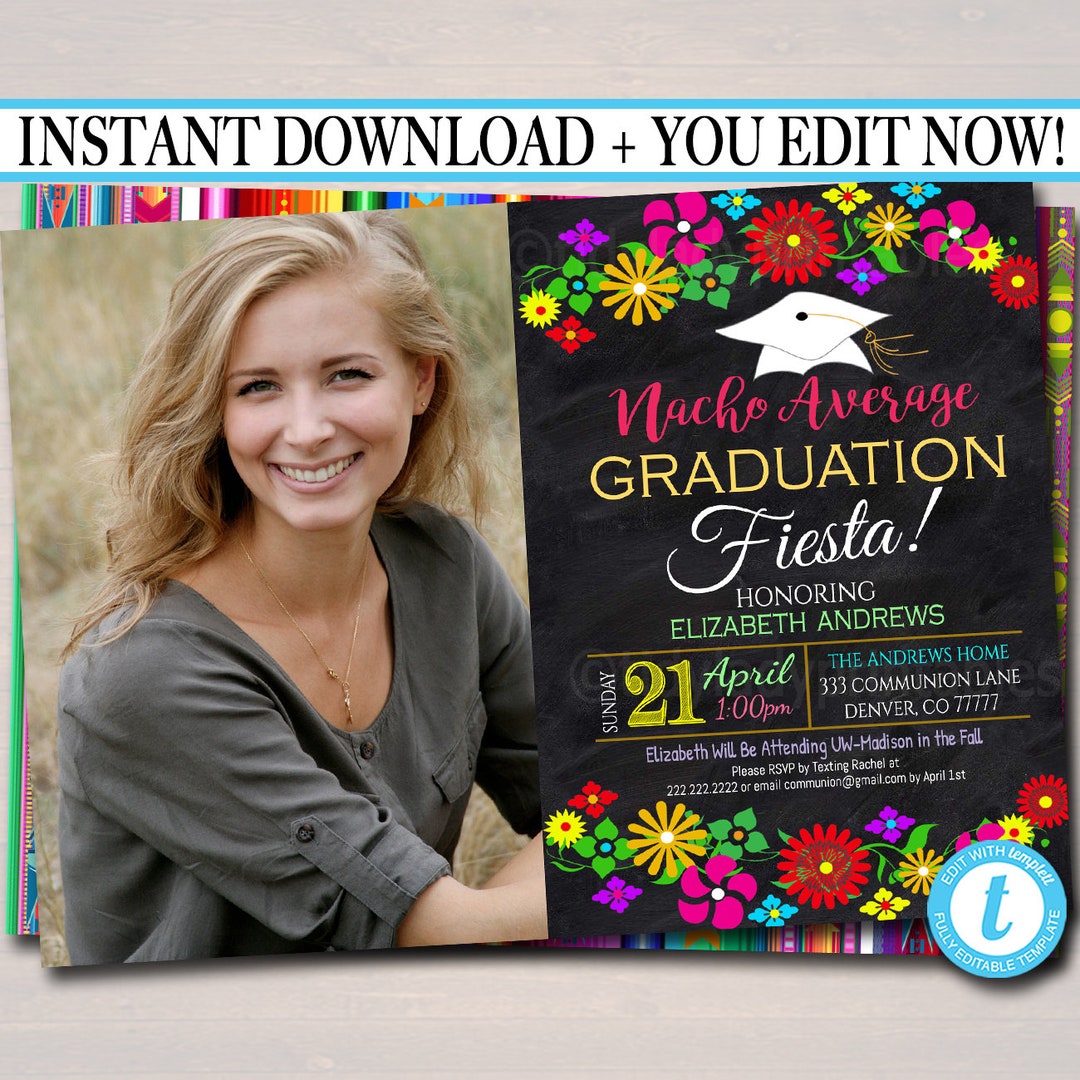 Editable Fiesta Graduation Invitation, Chalkboard Printable College ...