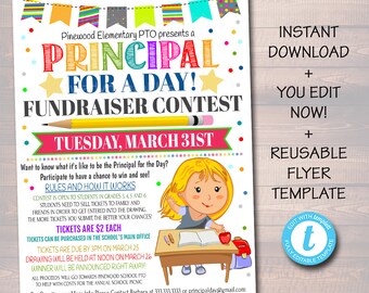 Principal for a Day Contest Fundraiser Flyer EDITABLE - Etsy