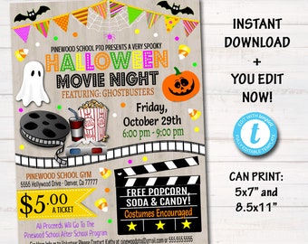 Movie Night Flyer, Printable PTA PTO Flyer, School Church Benefit ...