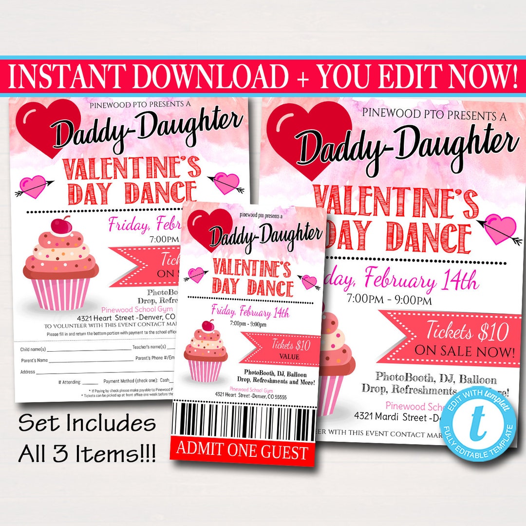 Daddy Daughter Sweetheart Valentine's Day Dance, School Dance Flyer ...