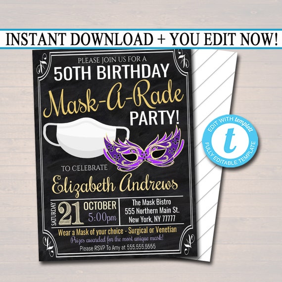 Medical Mask Party Invitation, Venetian Mask-a-rade party, Adult ...