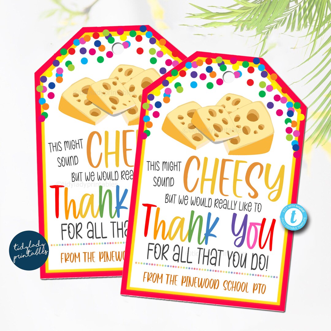 Cheese Thank You Gift Tag: Editable Template (digital Download) - Etsy