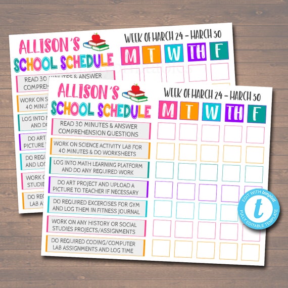 Printable Home School Schedule, Daily Subject Checklist, Homework ...