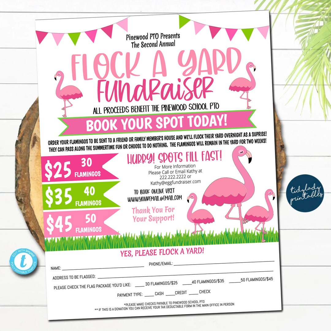 Flock A Yard Flamingo Fundraiser Flyer, Printable Invite Summer Fundraiser Idea, Flamingo School ...