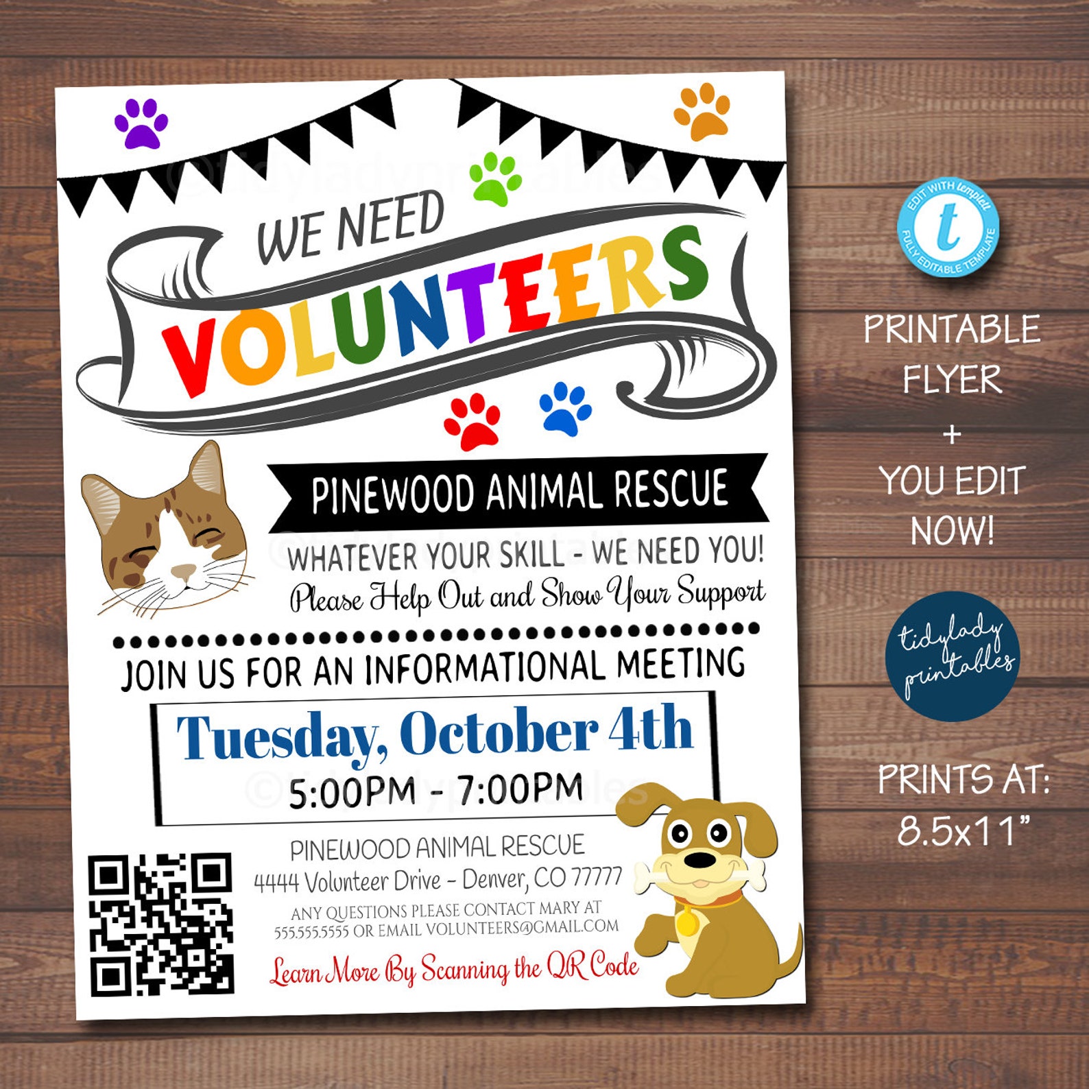 EDITABLE Volunteer Recruitment Flyer Printable Handout Pet - Etsy