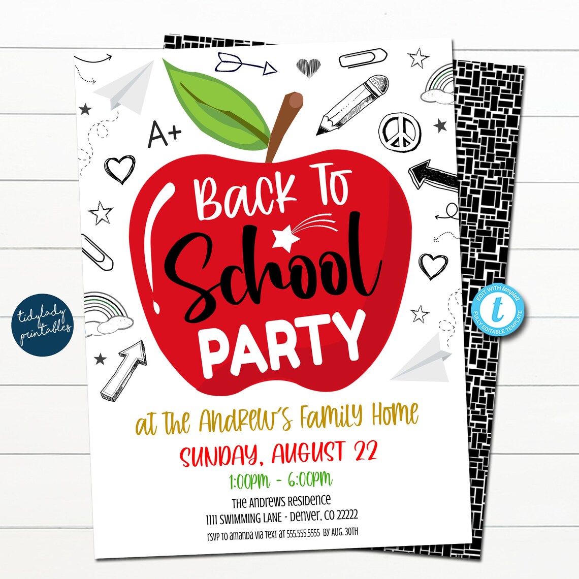 Back to School Party Invitation Printable Digital Invite - Etsy