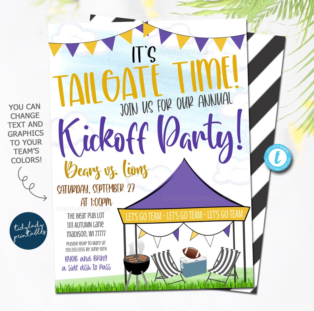 Football Kick off Party Invitation, Editable Football Party Template ...