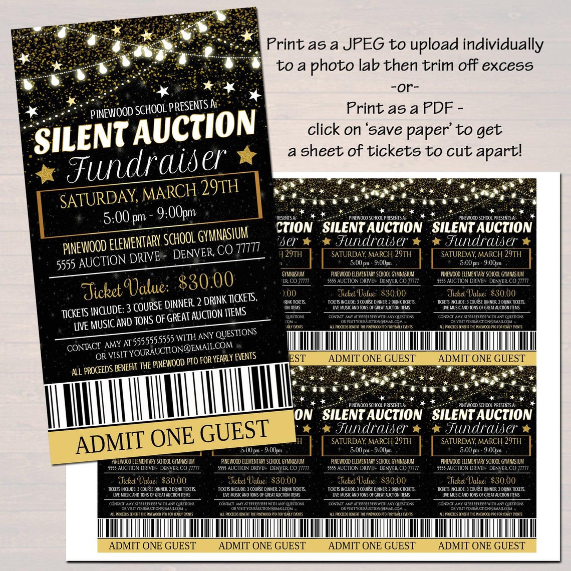 Silent Auction Flyer Ticket Set Fundraiser Event Signs - Etsy