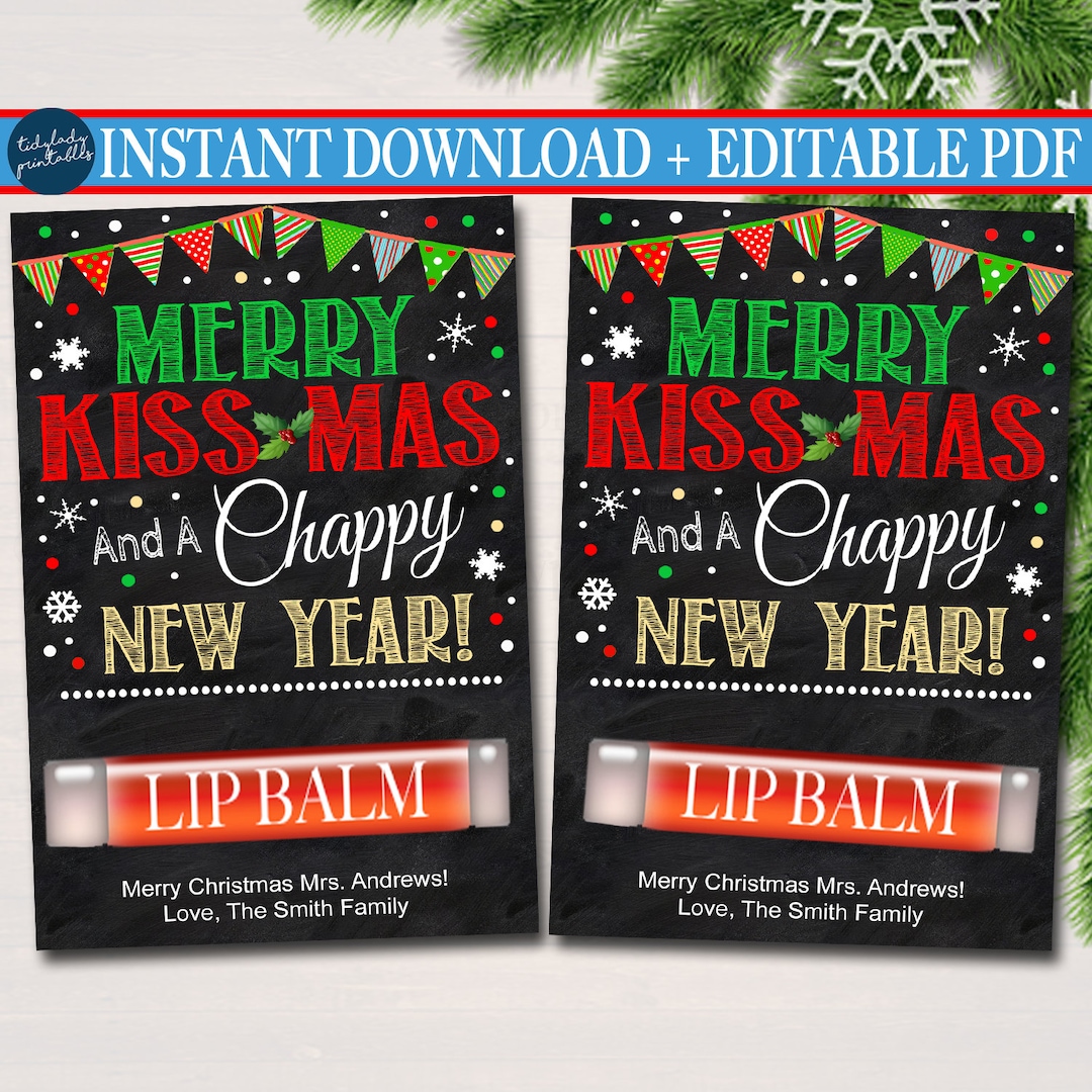 Christmas Lip Balm Card: Merry Kissmas Gift Tag (printable INSTANT ...