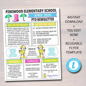 April PTO PTA Newsletter Flyer, Easter Classroom Printable Handout ...