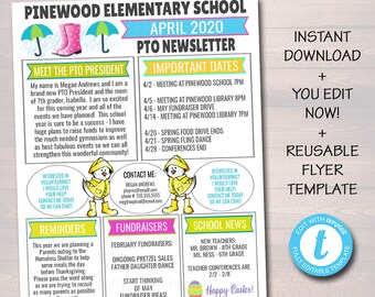 April PTO PTA Newsletter Flyer Easter Classroom Printable - Etsy