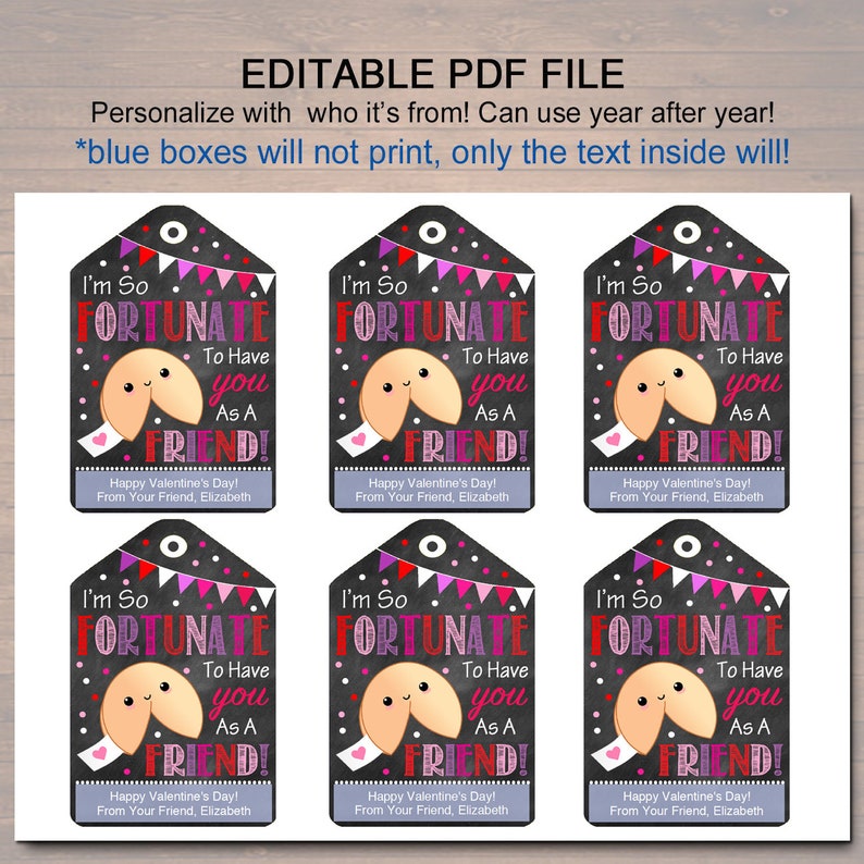 EDITABLE Fortune Cookie Valentine's Day Gift Tags, Classmate Friend ...