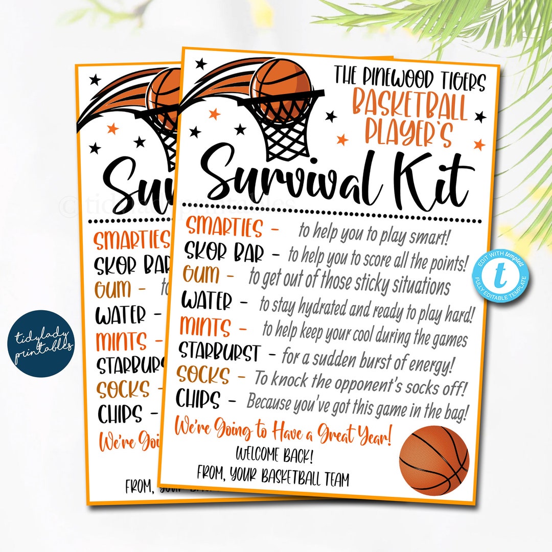 EDITABLE Basketball Survival Kit Printable, Basketball Player Gift ...