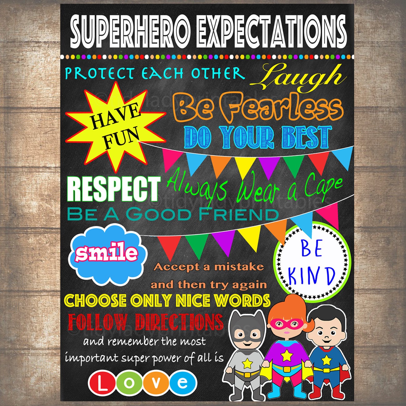 Superhero Classroom Rules Poster, PRINTABLE, INSTANT DOWNLOAD SuperHero ...