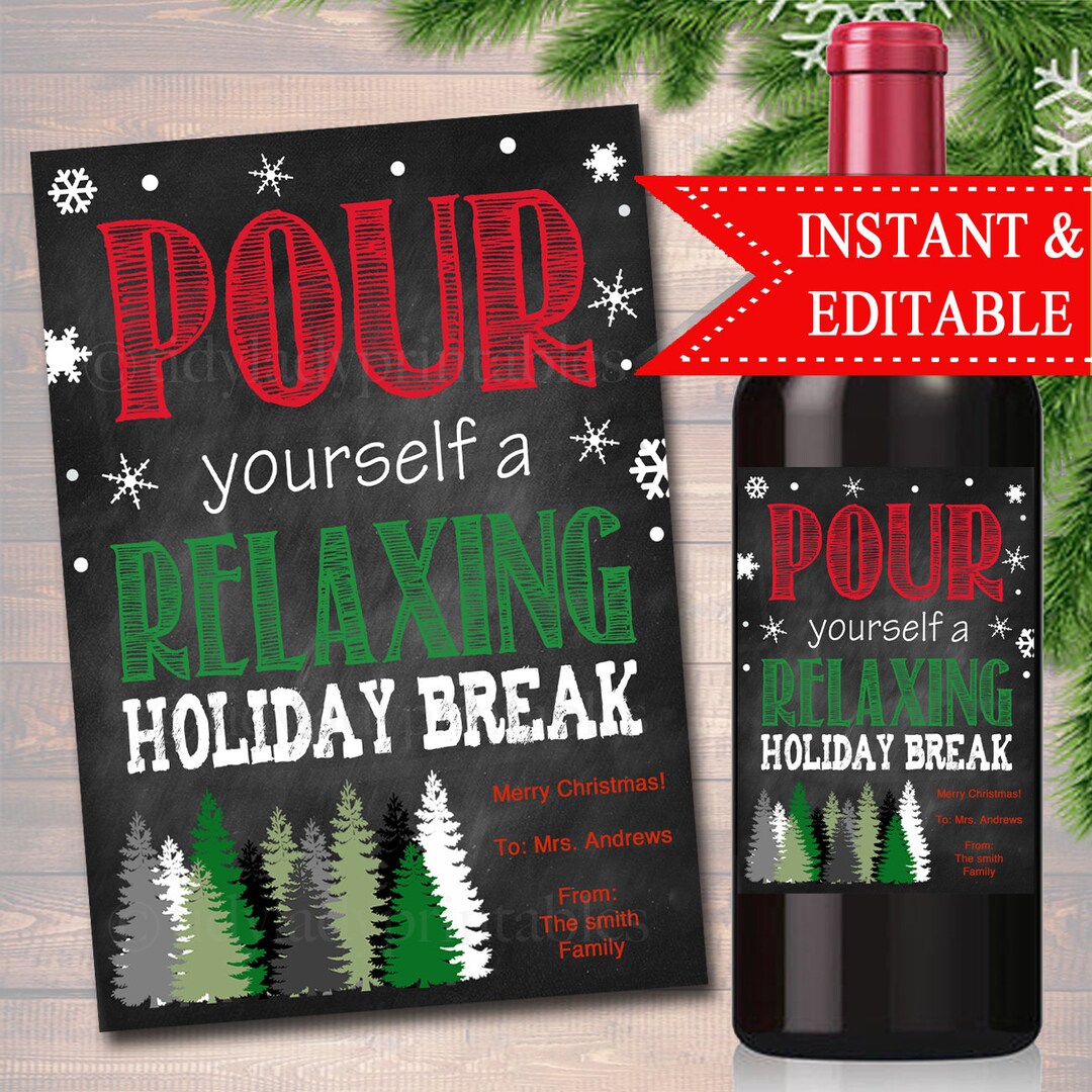 EDITABLE Teacher Gift, Christmas Wine Label INSTANT DOWNLOAD, Printable ...