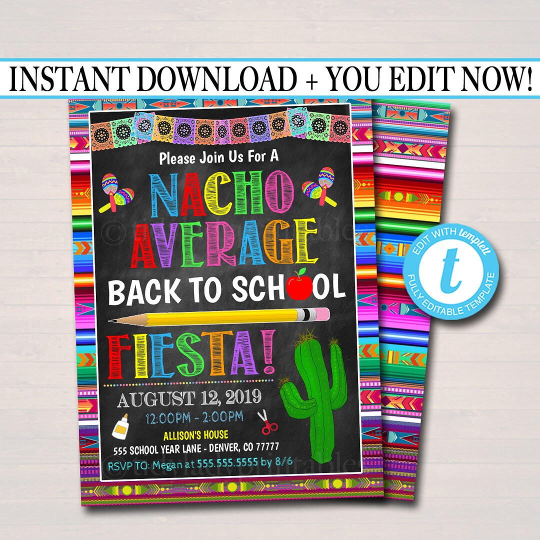 Back to School Fiesta Invitation: Editable Digital Party Invite (PDF ...