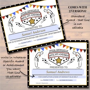Editable Martial Arts Achievement Certificates: Karate, Ninja (instant ...