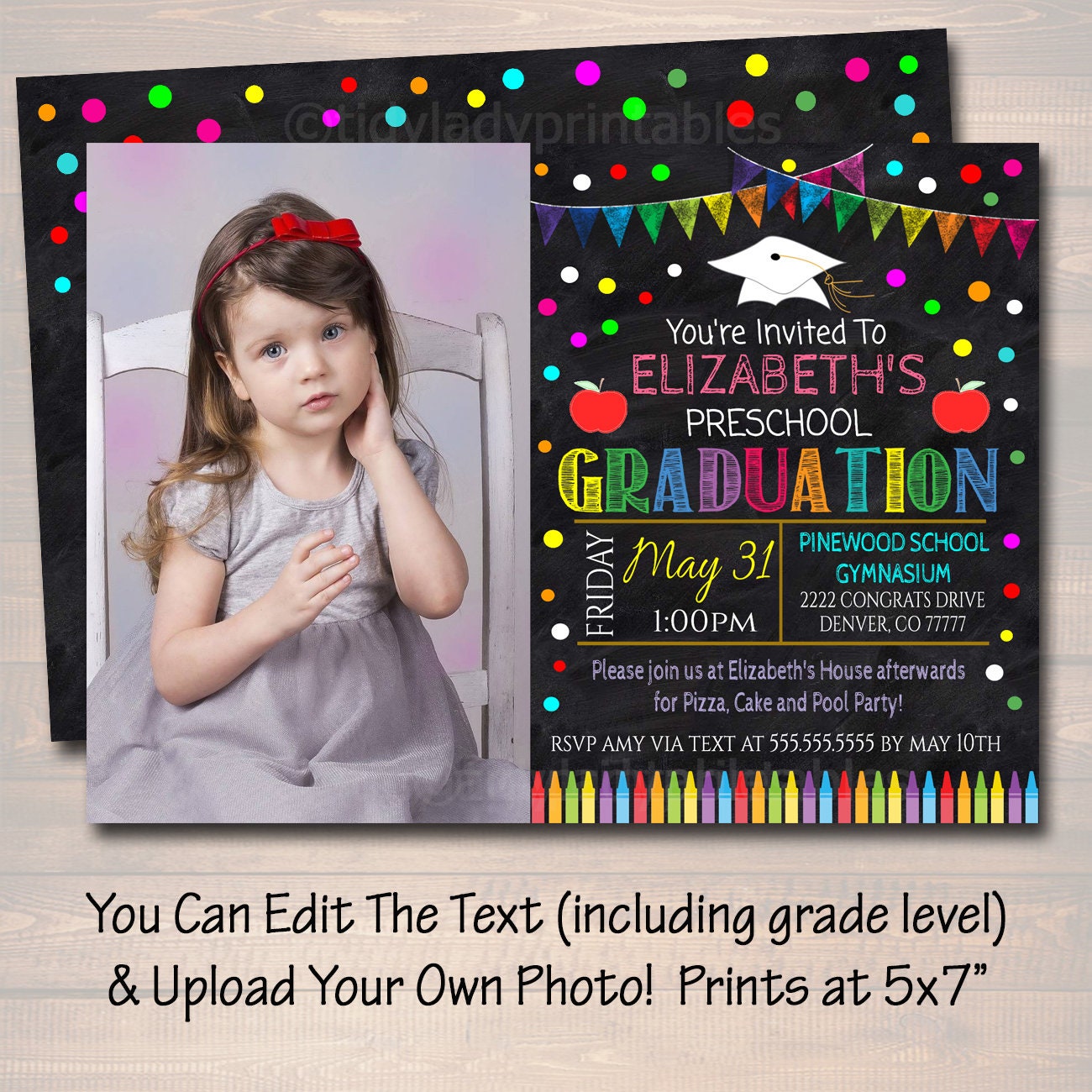 Chalkboard Graduation Invitation: Editable School Invite (digital ...
