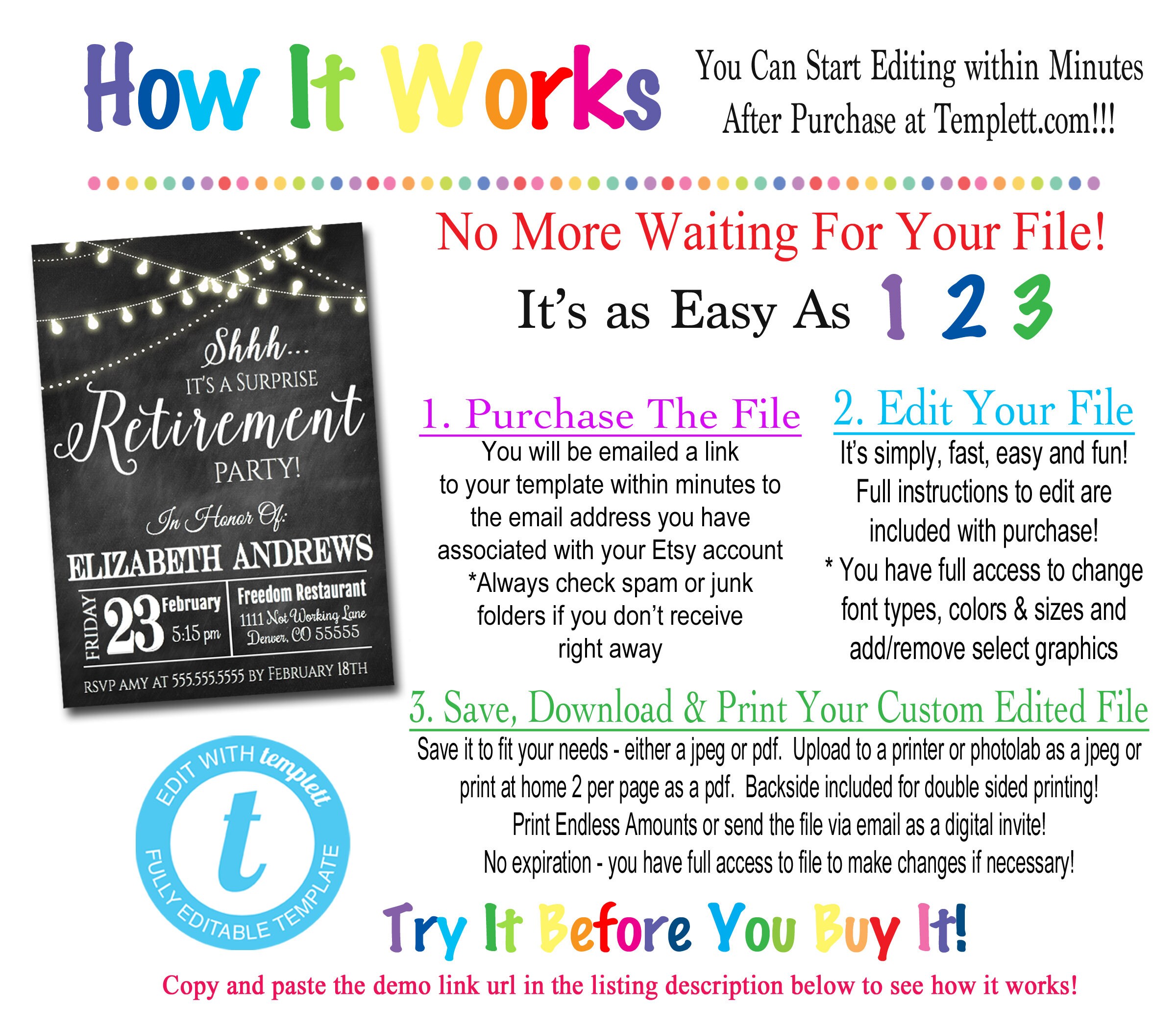 Editable Surprise Retirement Invitation Chalkboard Printable - Etsy