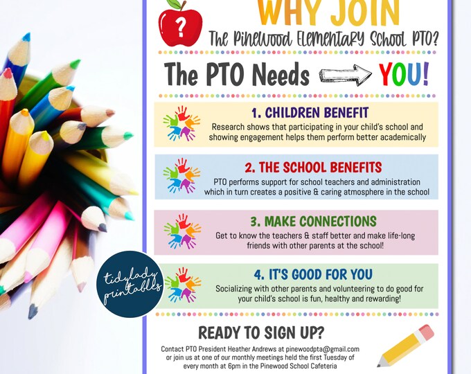 EDITABLE Monthly PTO PTA Flyer Printable Handout, Volunteer Meeting ...