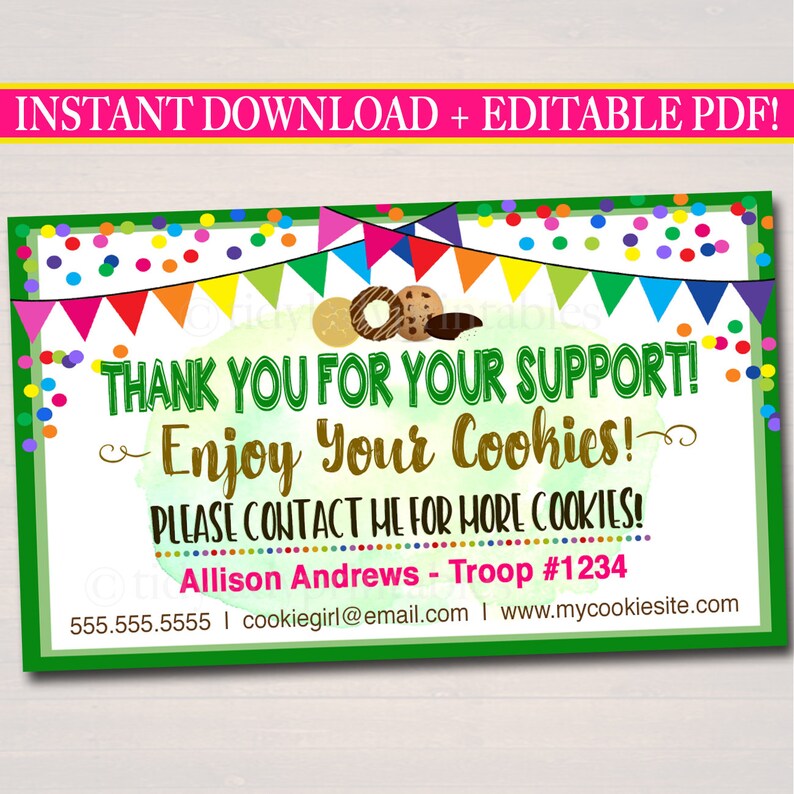 Printable/editable Scout Business Card Cookie Sales Thank You - Etsy