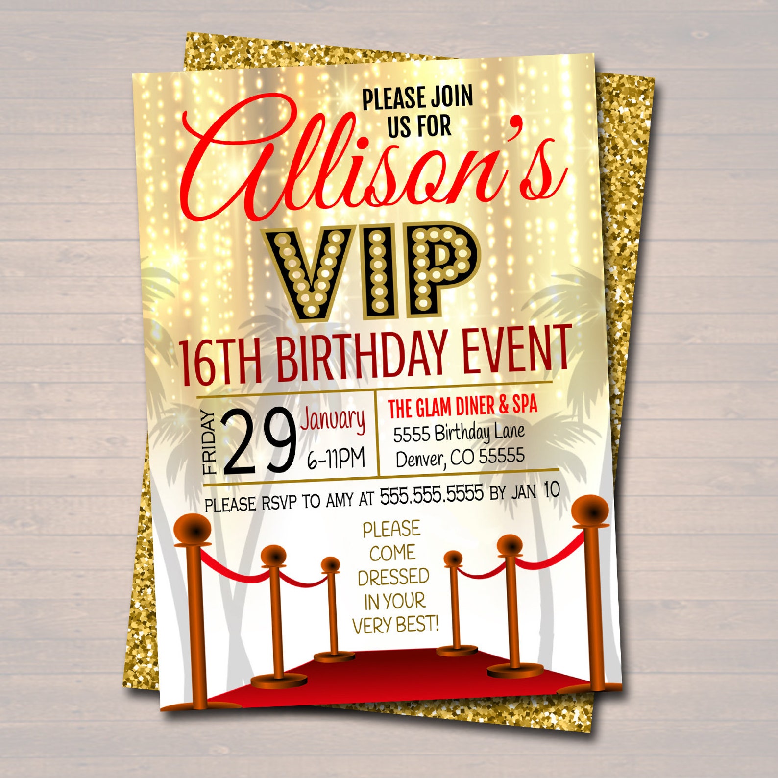 EDITABLE Red Carpet Birthday Invitation Hollywood Movie Party - Etsy