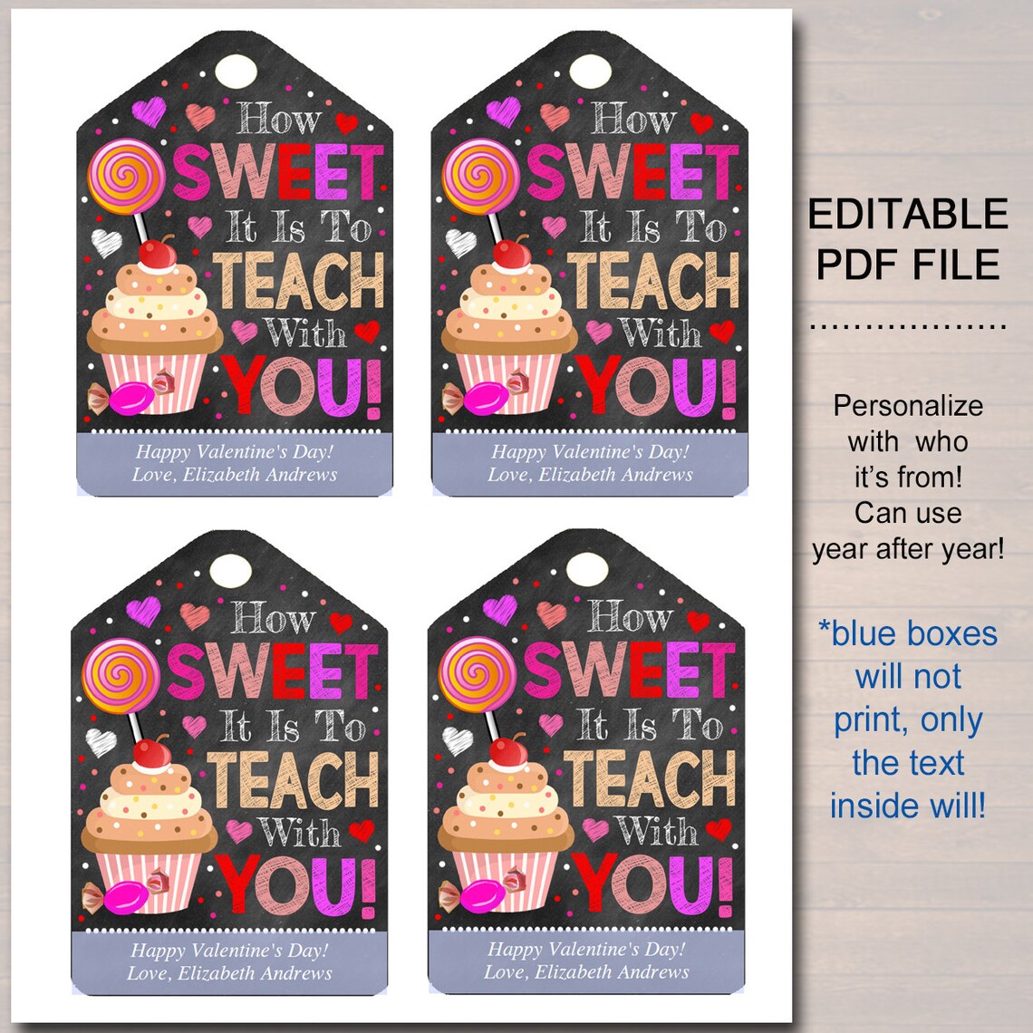 Valentines Day Teacher Coworker Favor Tags School - Etsy