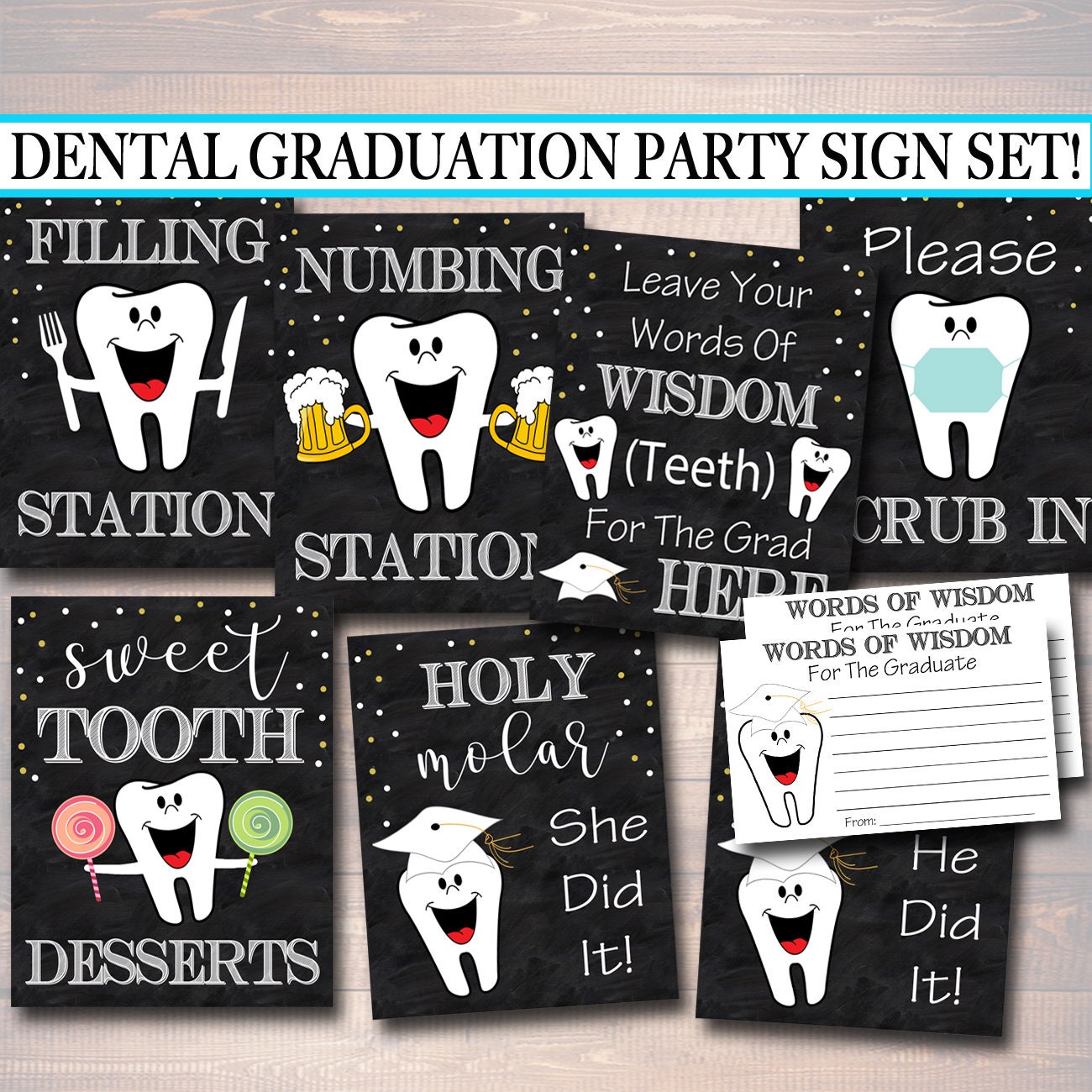 Dental Graduation Party Signs Chalkboard Printable Dentist | Etsy