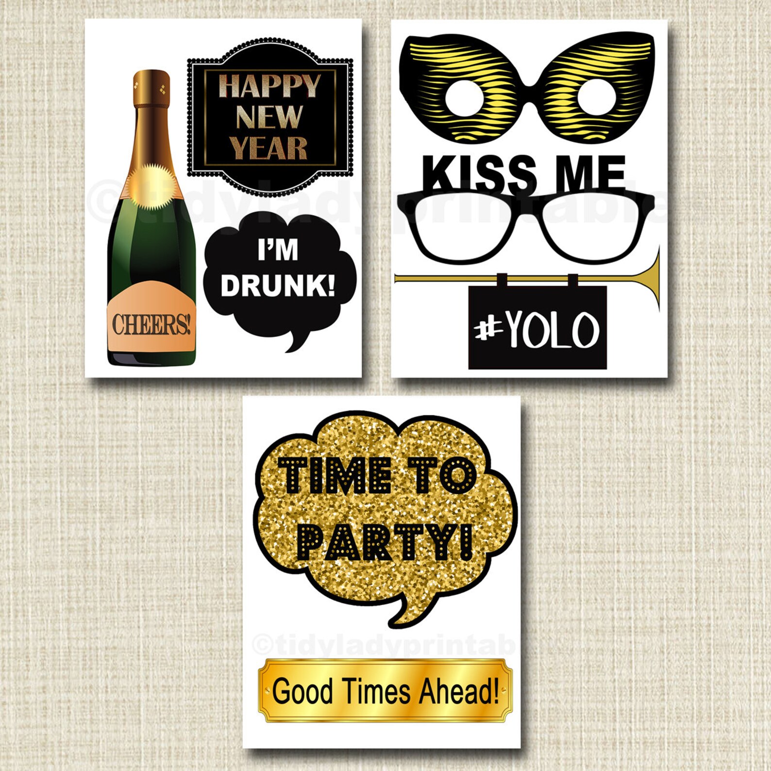 EDITABLE New Years Party Props Printable Photo Booth Props - Etsy