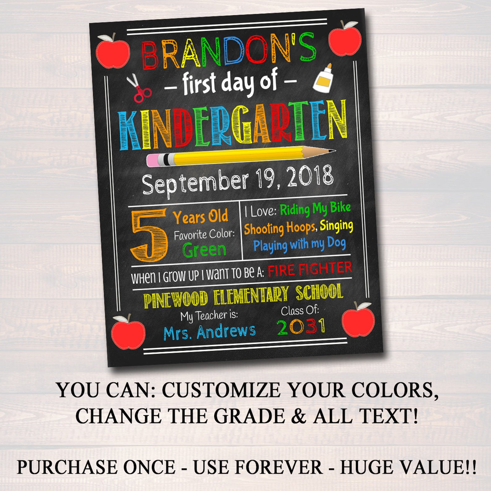 Editable Back to School Chalkboard Sign: Any Grade (digital Download ...