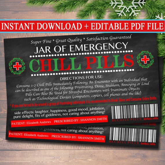 EDITABLE Chill Pills Label, Funny Gag Gift Professional Office Gift ...
