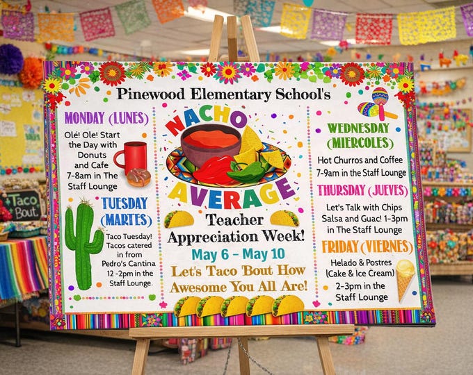 Editable Nacho Average Teacher Appreciation Week Schedule, Taco Nachos ...