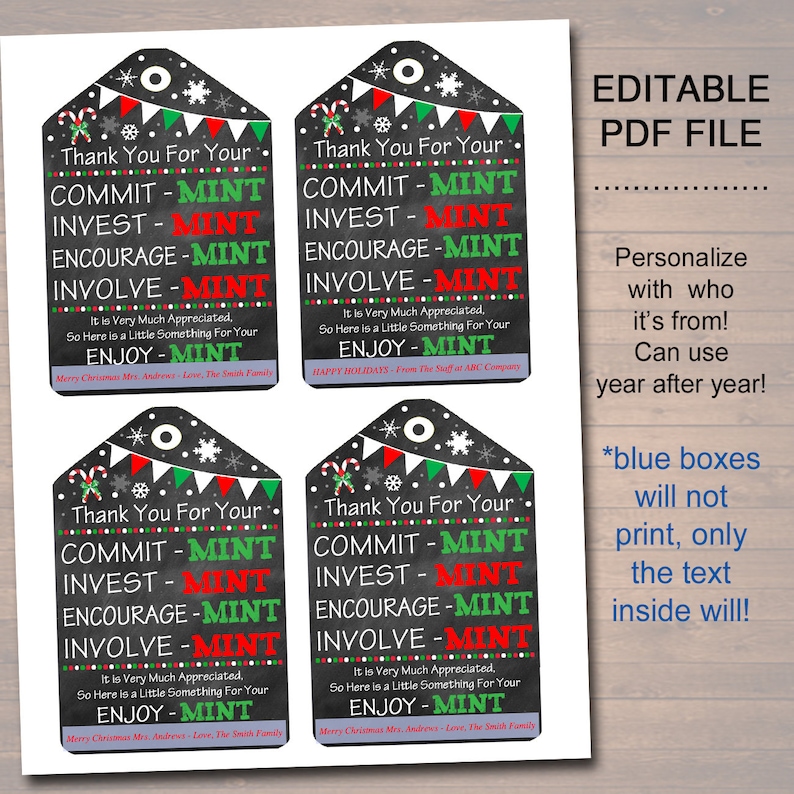 Christmas Mint Tags Thank You Tags Volunteer Labels - Etsy