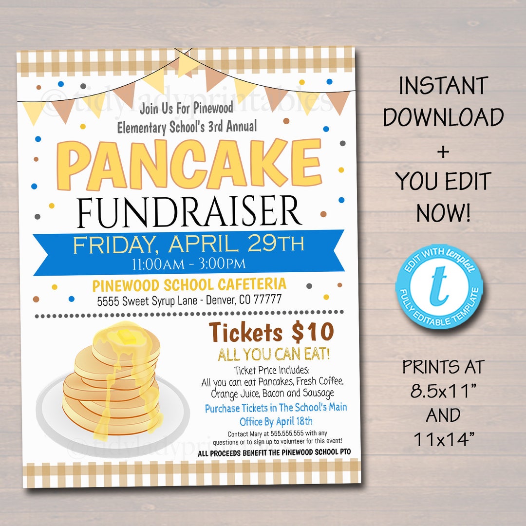 EDITABLE Pancake Breakfast Fundraiser Flyer Poster Set, Pto Pta, Church ...