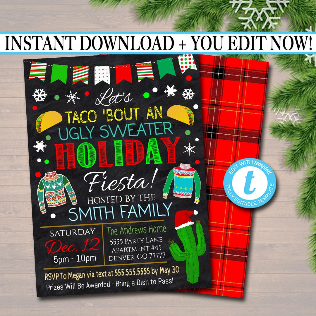 Christmas Ugly Sweater Fiesta Margarita and Mistletoe Invitation ...